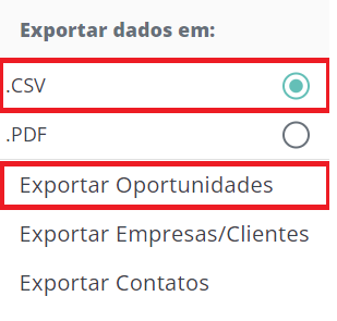 Exportação de informações