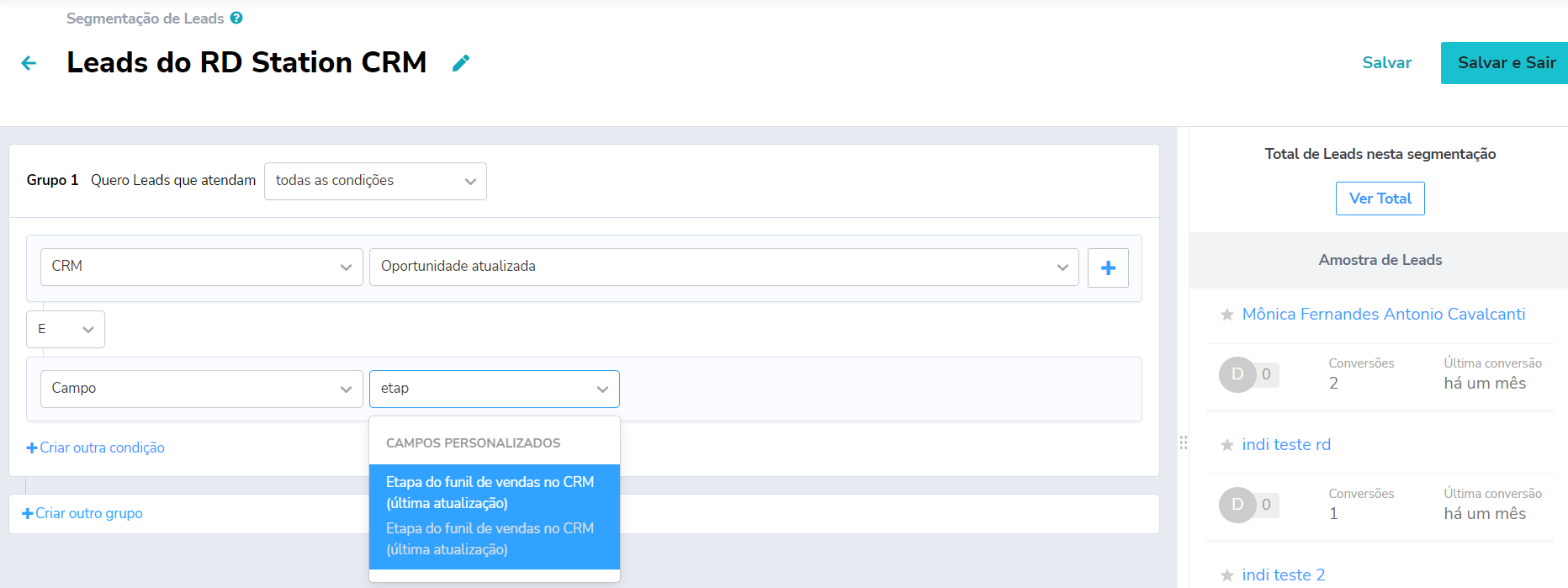 Segmentar leads por etapa do funil de vendas do RD Station CRM