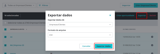 Exportação de informações