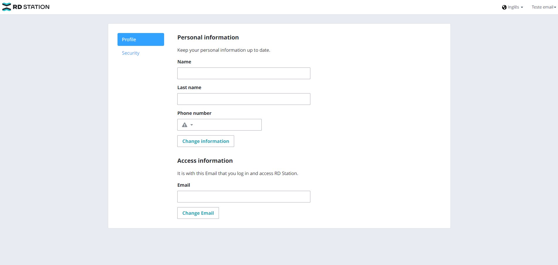 How to change the credentials to access the RD Station account