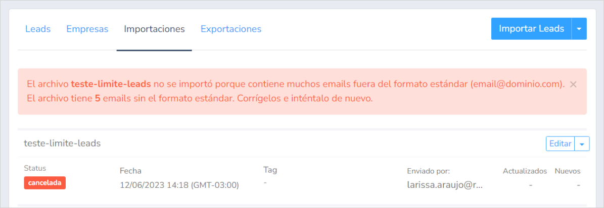 Resolver errores al importar leads