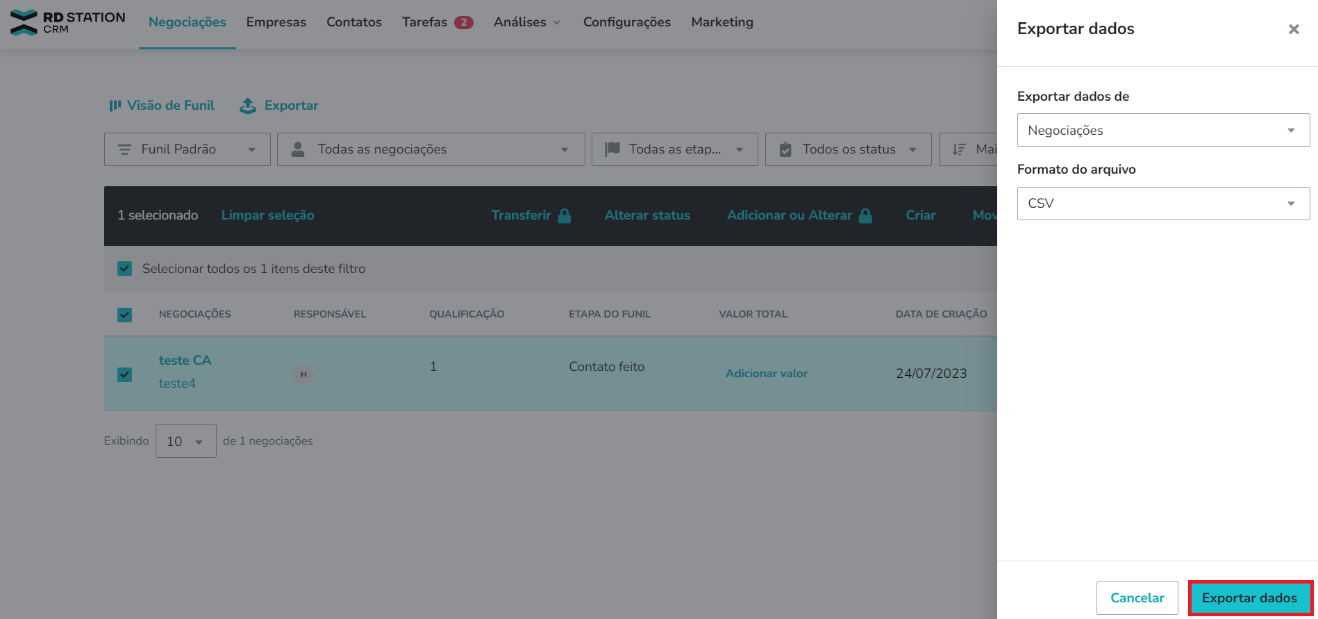 Exportar dados de empresas, clientes e contatos