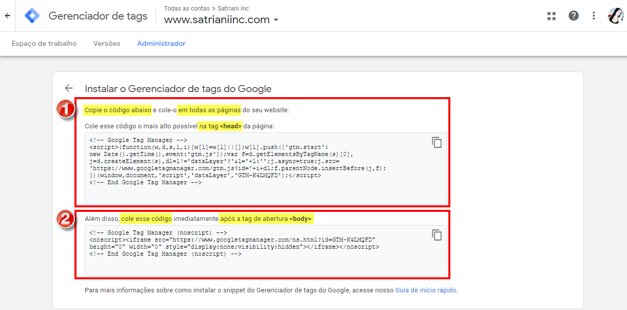 Instalar o Código de Monitoramento + Google Tag Manager