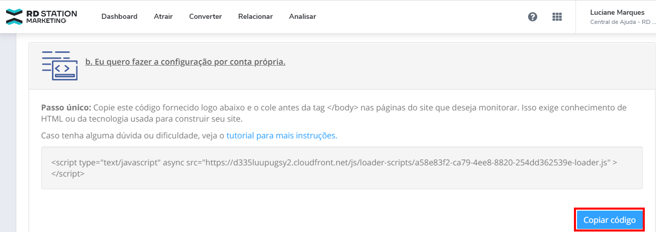 Instalar o Código de Monitoramento + Google Tag Manager