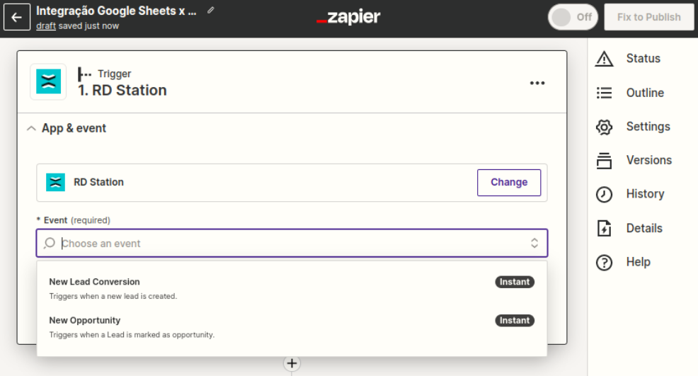 Integrar com o Google Sheets via Zapier