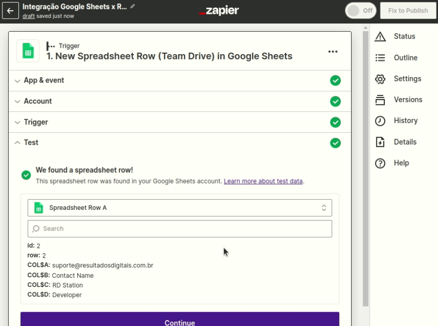 Integrar com o Google Sheets via Zapier