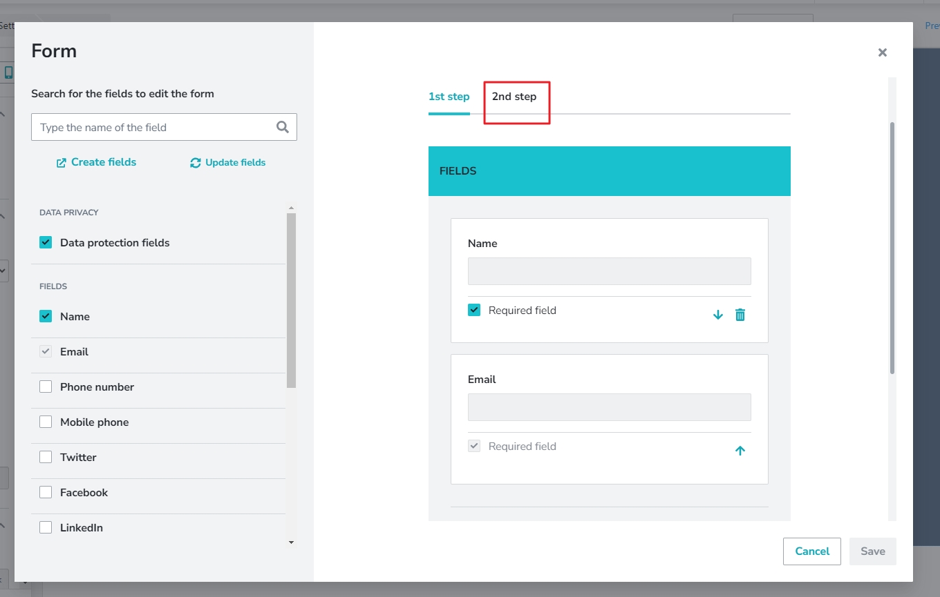 Add two-step forms to Landing Pages