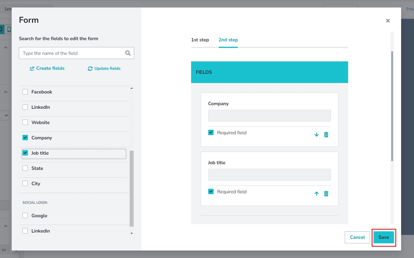 Add two-step forms to Landing Pages