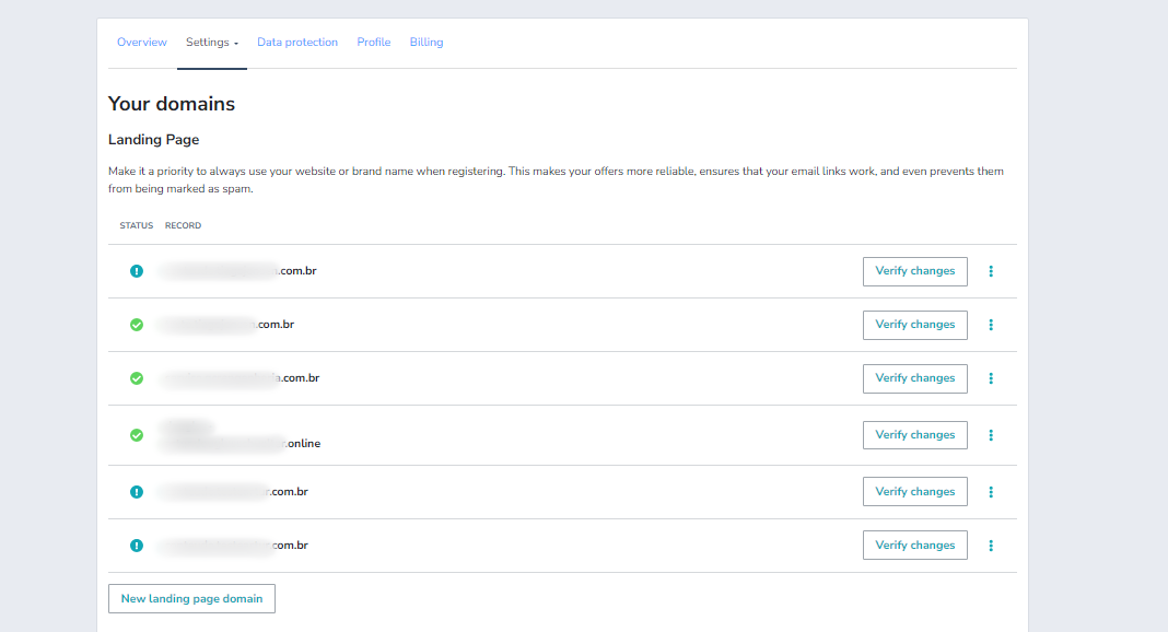 Delete Landing Page domains