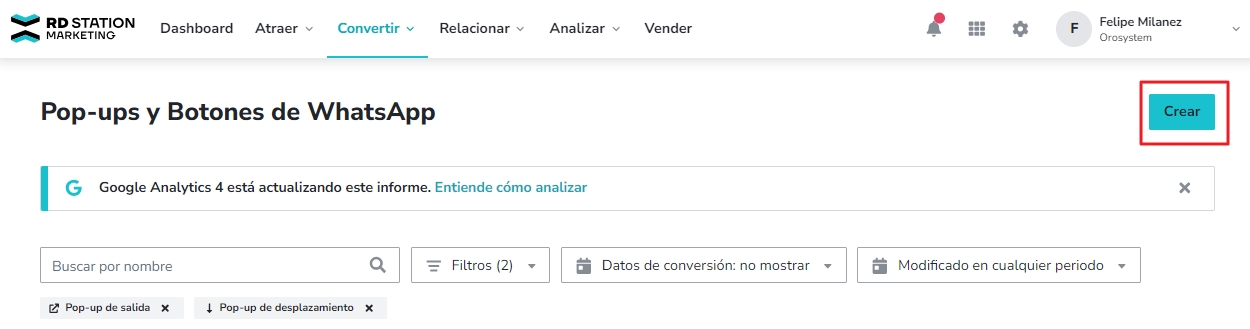 Agregar o eliminar un formulario de Pop-ups en RD Station Marketing