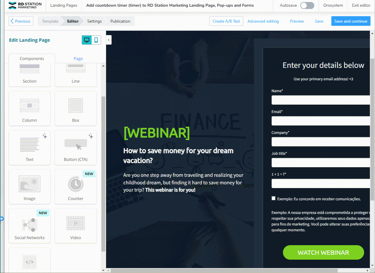Adding a countdown timer (counter) to RD Station Marketing Landing ...