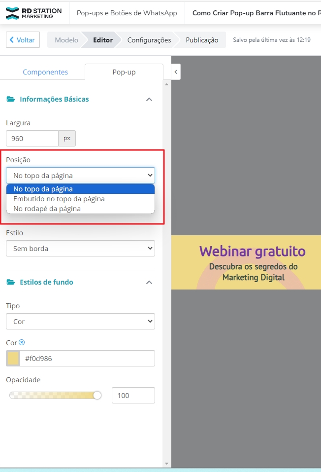 Step by Step to Create a Floating Bar Pop-up in RD Station Marketing