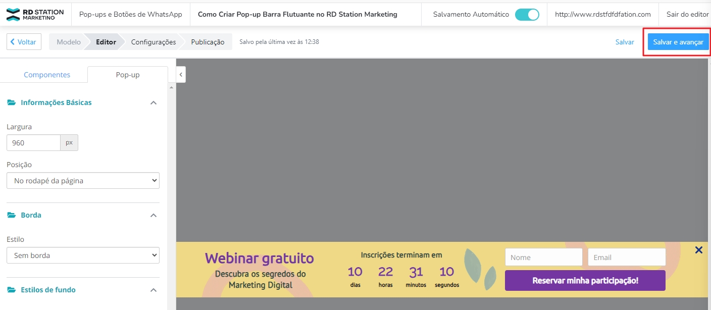 Step by Step to Create a Floating Bar Pop-up in RD Station Marketing